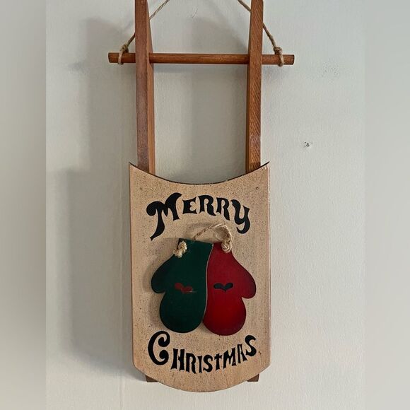 Vintage | Art | Vintage Wood Christmas Sled Wall Hanging Mittens Rustic ...